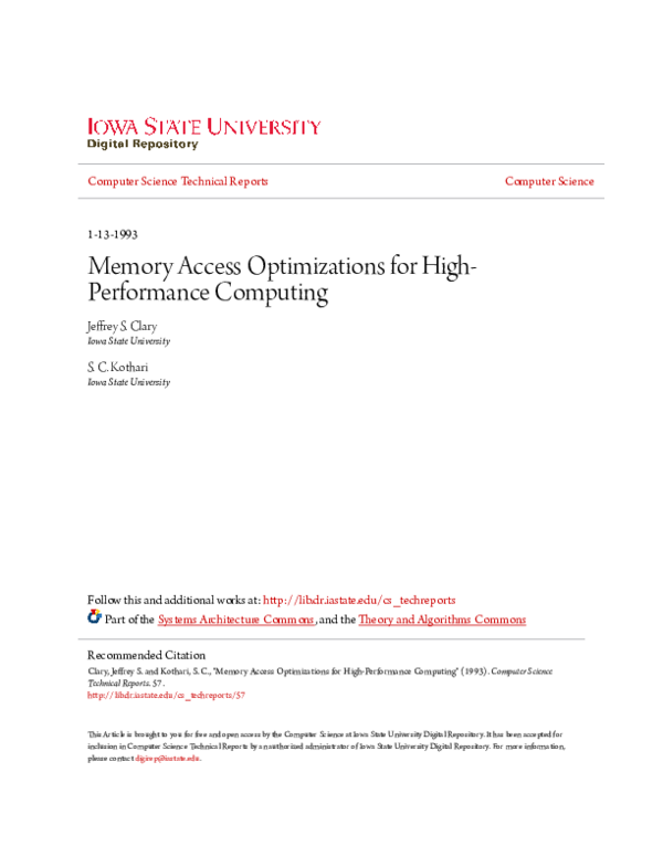 Pdf Memory Access Optimizations For High Performance Computing