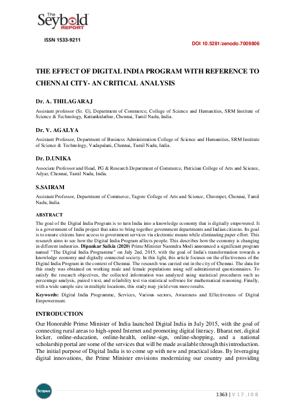 (PDF) The Effect of Digital India Program with Reference to Chennai ...