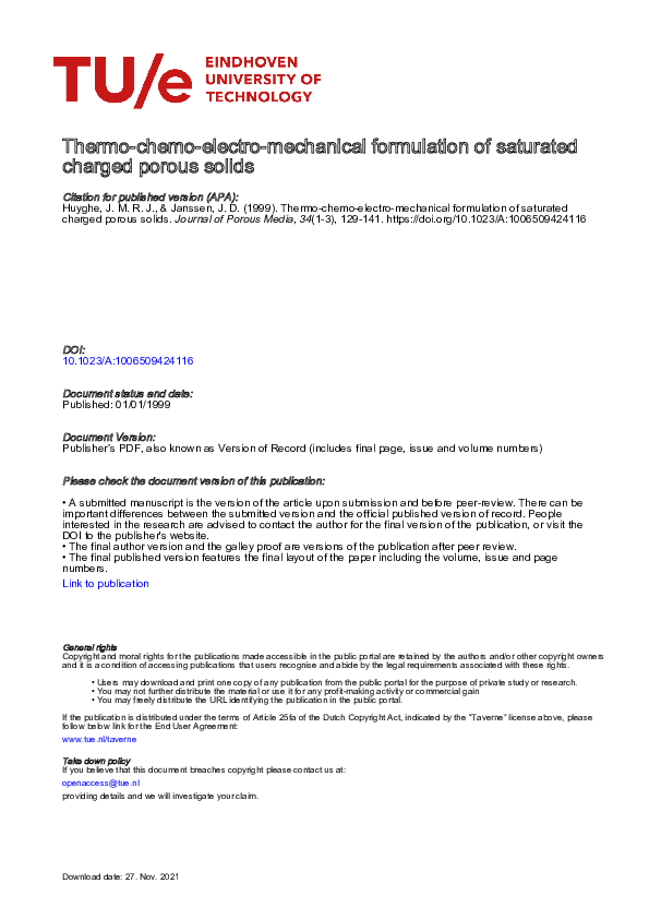 (PDF) Thermo-Chemo-Electro-Mechanical Formulation of Saturated Charged ...