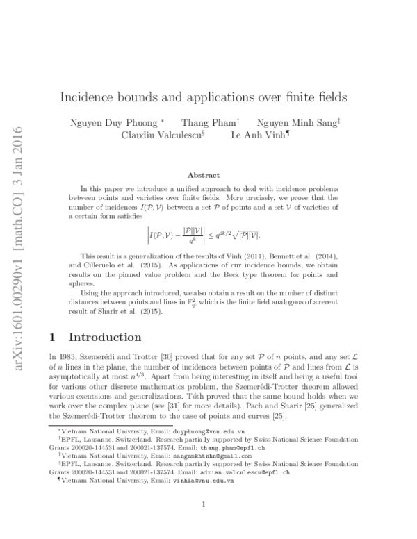 (PDF) Incidence bounds and applications over finite fields