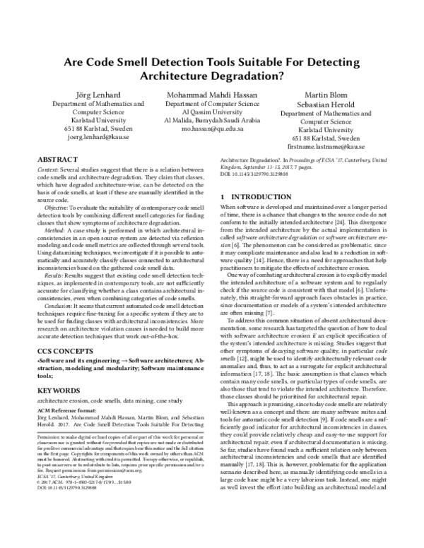 (PDF) Are code smell detection tools suitable for detecting architecture degradation?