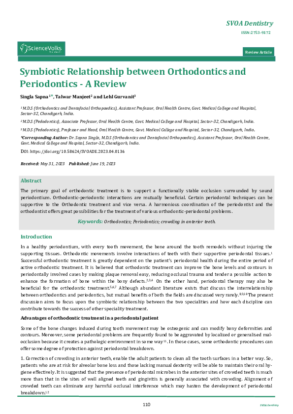 (PDF) Symbiotic Relationship between Orthodontics and Periodontics -A Review