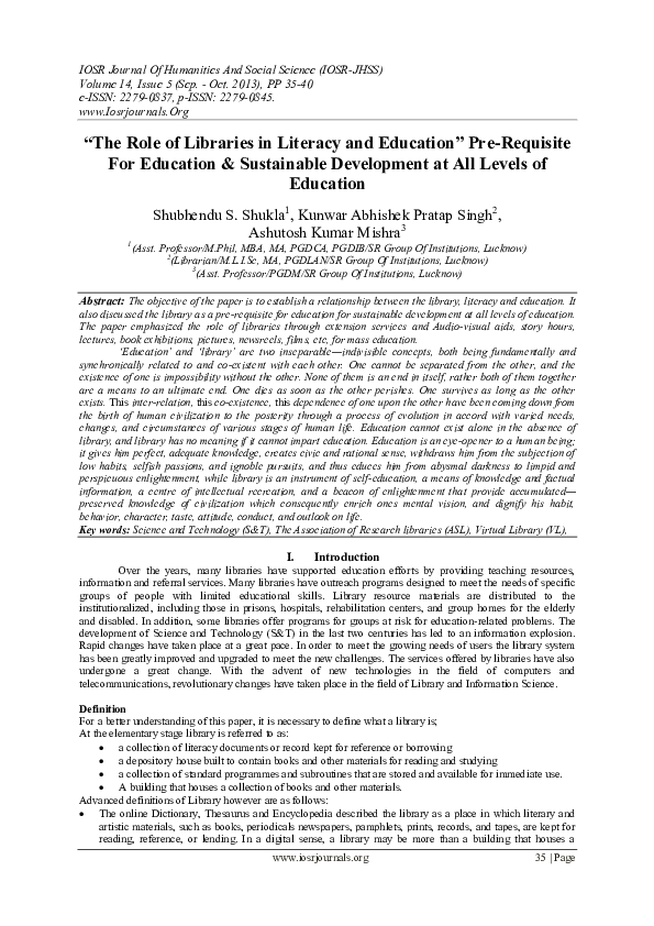 (PDF) "The Role of Libraries in Literacy and Education" Pre-Requisite For Education ...