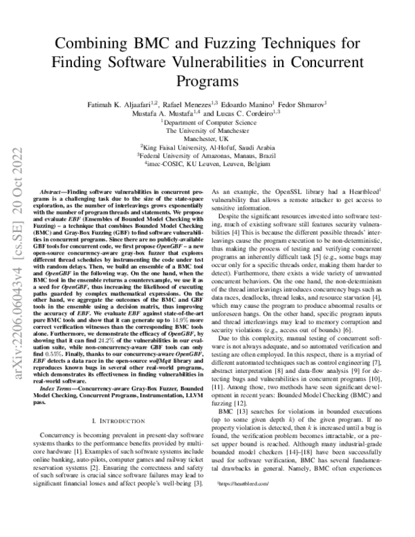 (PDF) Combining BMC and Fuzzing Techniques for Finding Software Vulnerabilities in Concurrent ...