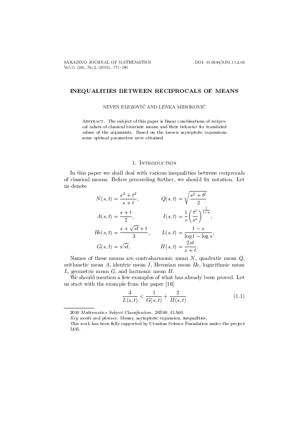 (PDF) Inequalities between reciprocals of means