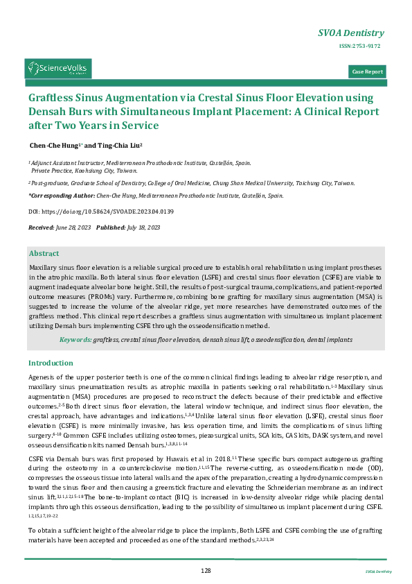 (PDF) Graftless Sinus Augmentation via Crestal Sinus Floor Elevation ...