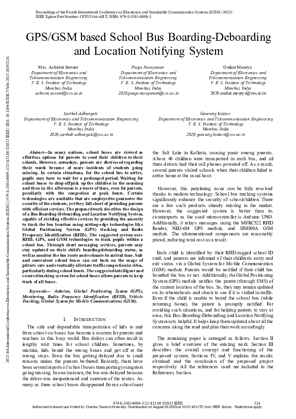 (PDF) GPS/GSM based School Bus Boarding-Deboarding and Location ...