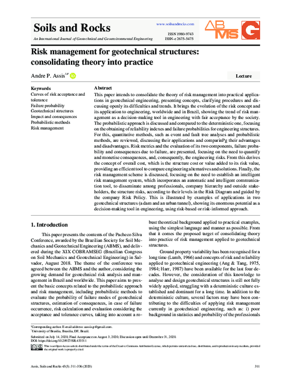 (PDF) Risk management for geotechnical structures: consolidating theory into practice (Pacheco ...