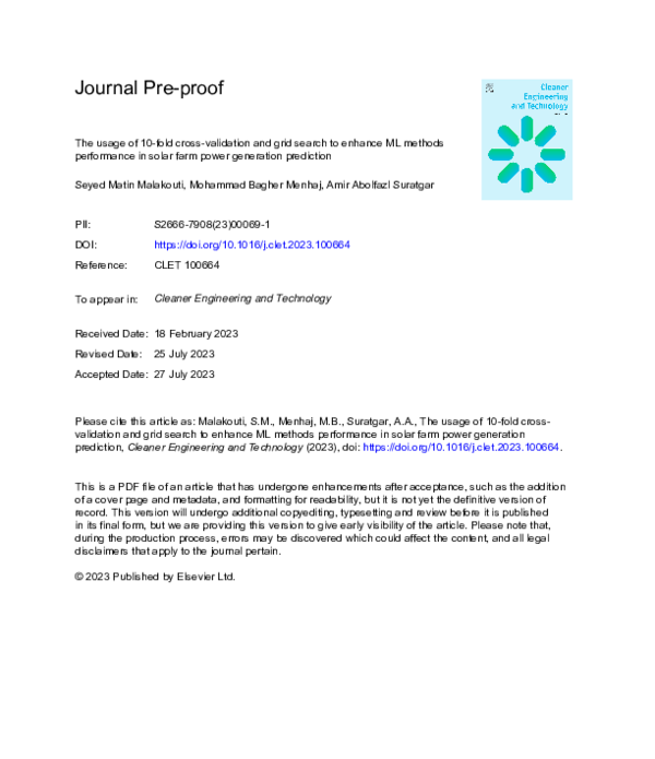 (PDF) Journal Pre-proof The usage of 10-fold cross-validation and grid ...