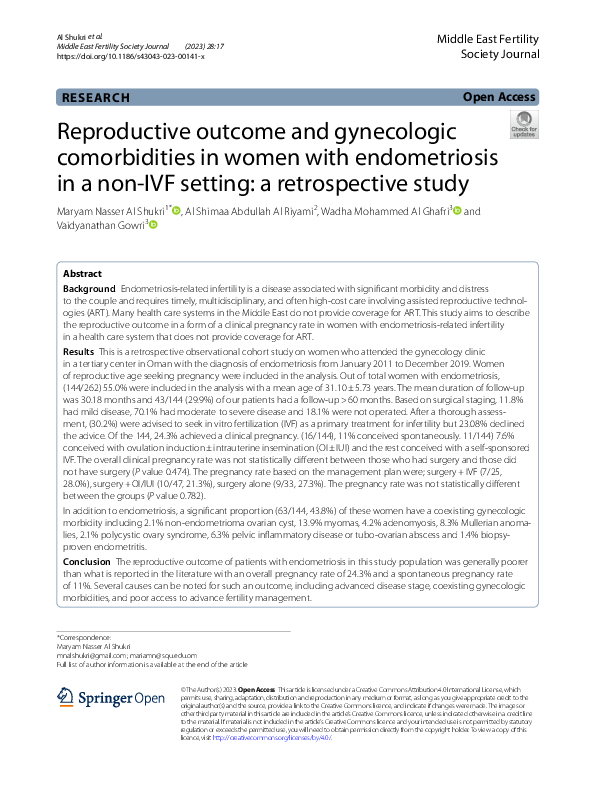 (PDF) Reproductive outcome and gynecologic comorbidities in women with ...