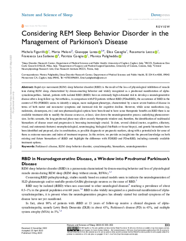 (PDF) Considering REM Sleep Behavior Disorder in the Management of ...