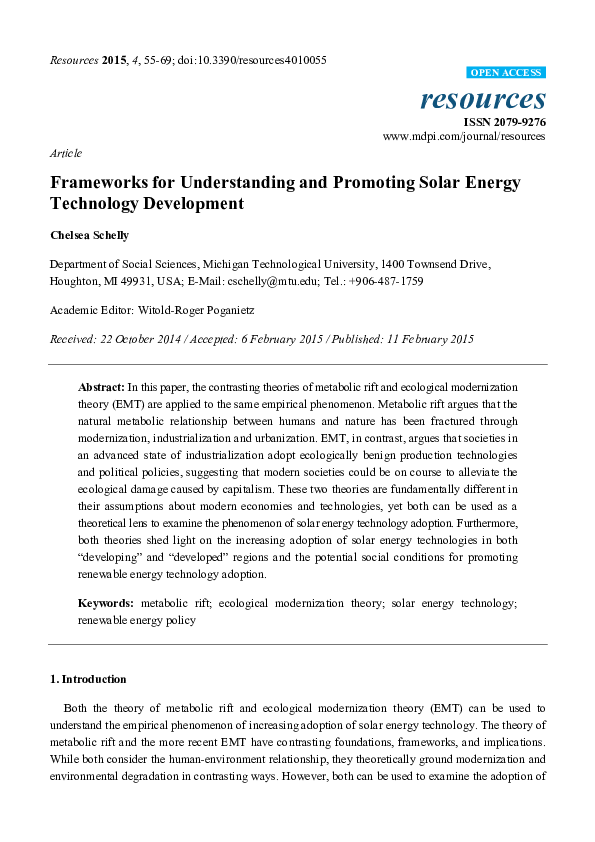 (PDF) Article Frameworks for Understanding and Promoting Solar Energy ...