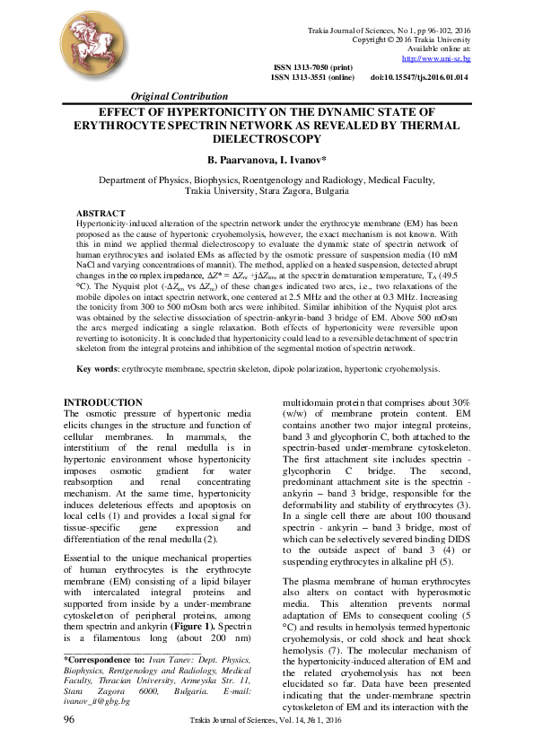 (PDF) Effect of hypertonicity on the dynamic state of erythrocyte ...