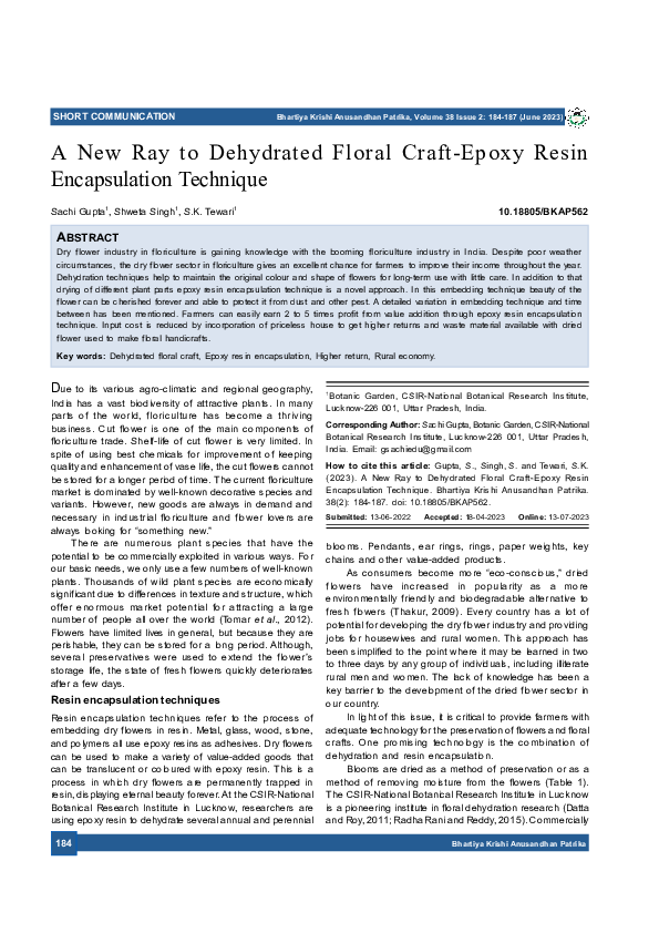 (PDF) A New Ray to Dehydrated Floral Craft-Epoxy Resin Encapsulation ...