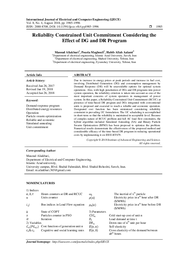 Pdf Reliability Constrained Unit Commitment Considering The Effect Of