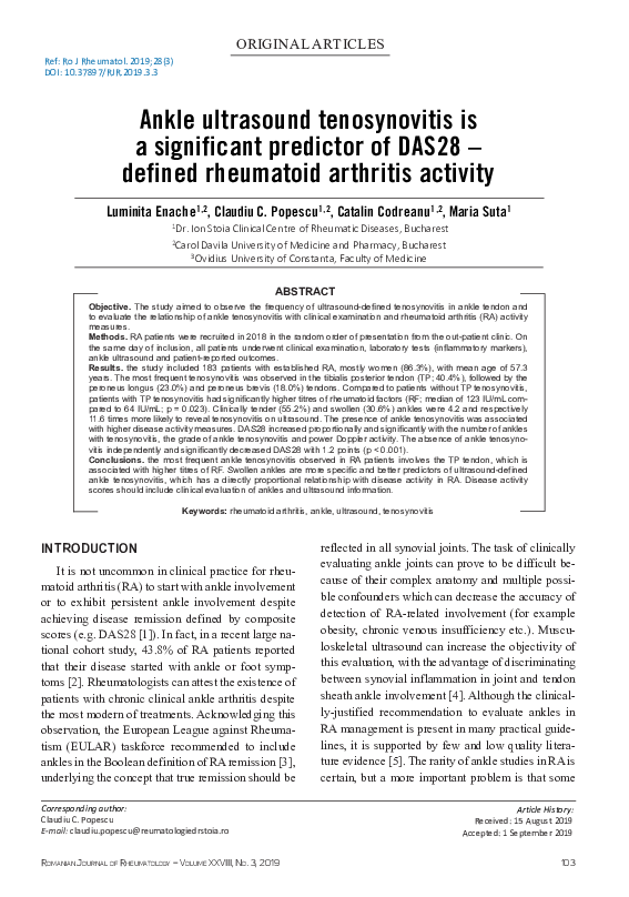 (PDF) Ankle ultrasound tenosynovitis is a significant predictor of ...