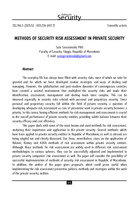 (PDF) Methods of Security Risk Assessment in Private Security