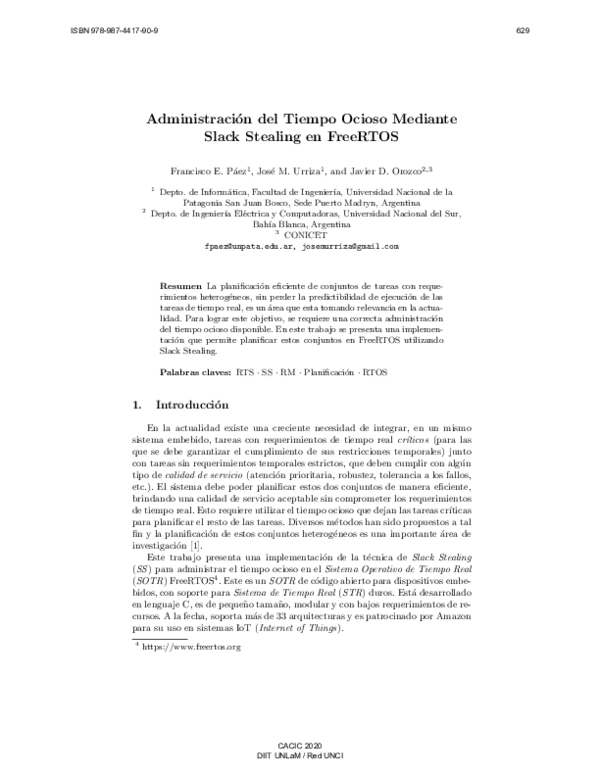 (PDF) Administración del Tiempo Ocioso Mediante Slack Stealing en FreeRTOS