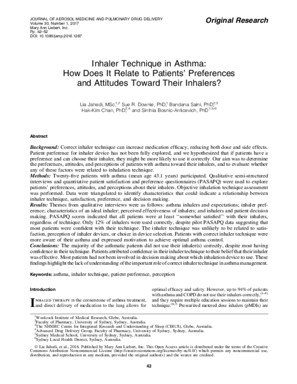 (PDF) Inhaler Technique in Asthma: How Does It Relate to Patients ...