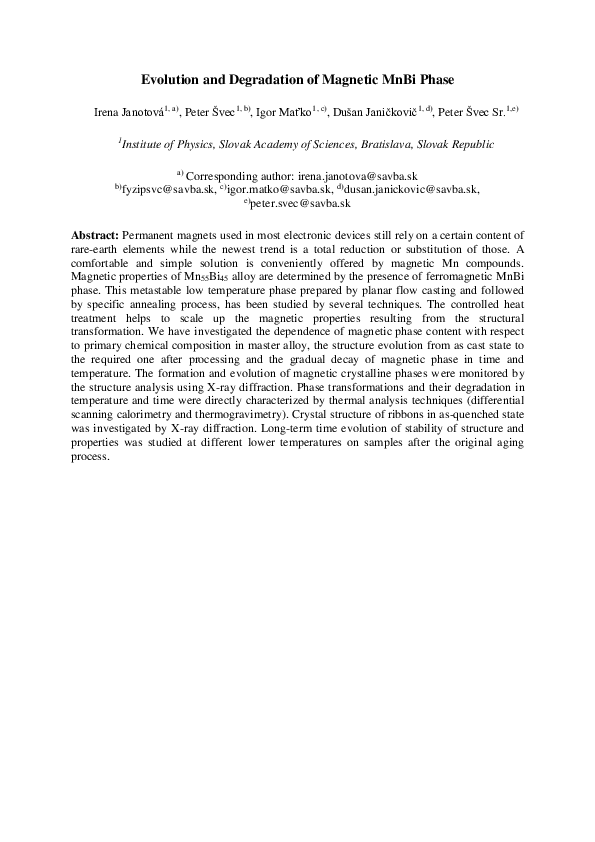(PDF) Evolution and degradation of magnetic MnBi phase