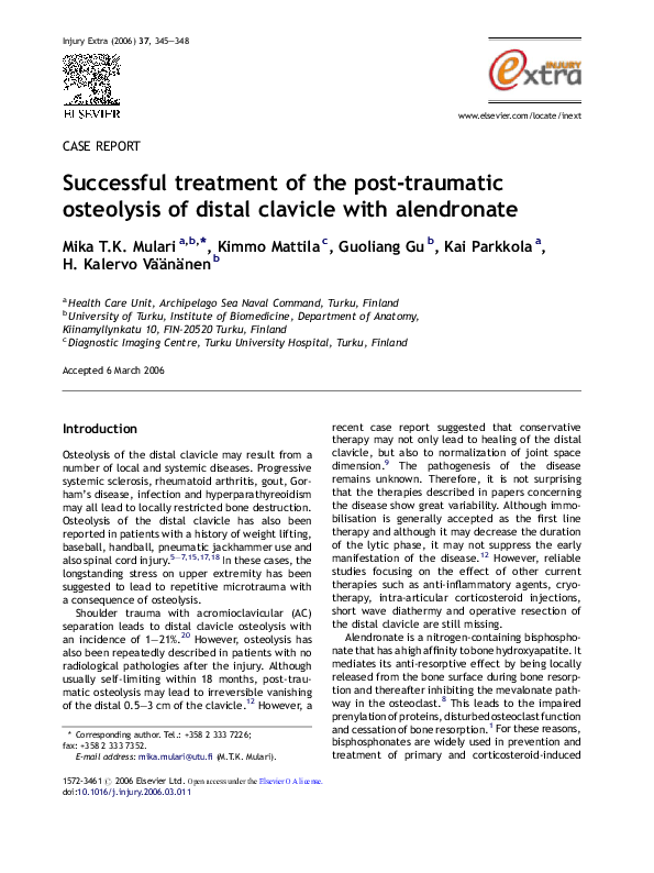 (PDF) Successful treatment of the post-traumatic osteolysis of distal ...