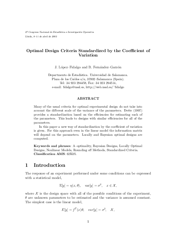 (PDF) Optimal Design Criteria Standardized by the Coefficient of Variation