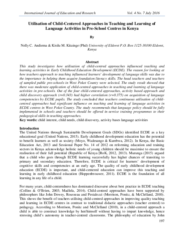 (PDF) Utilisation of Child-Centered Approaches in Teaching and Learning ...