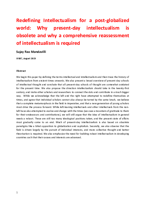 (PDF) Redefining Intellectualism for a post-globalized world: Why ...