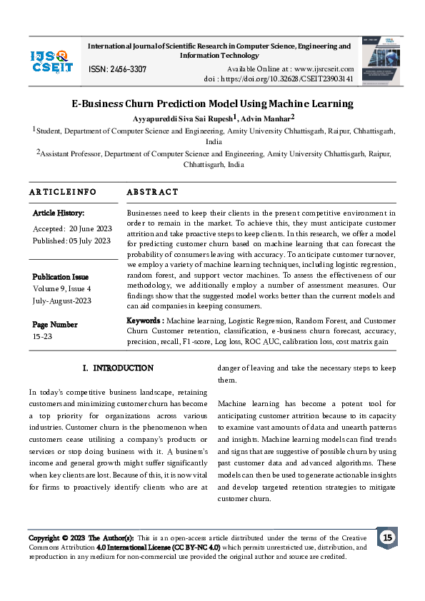 (PDF) E-Business Churn Prediction Model Using Machine Learning