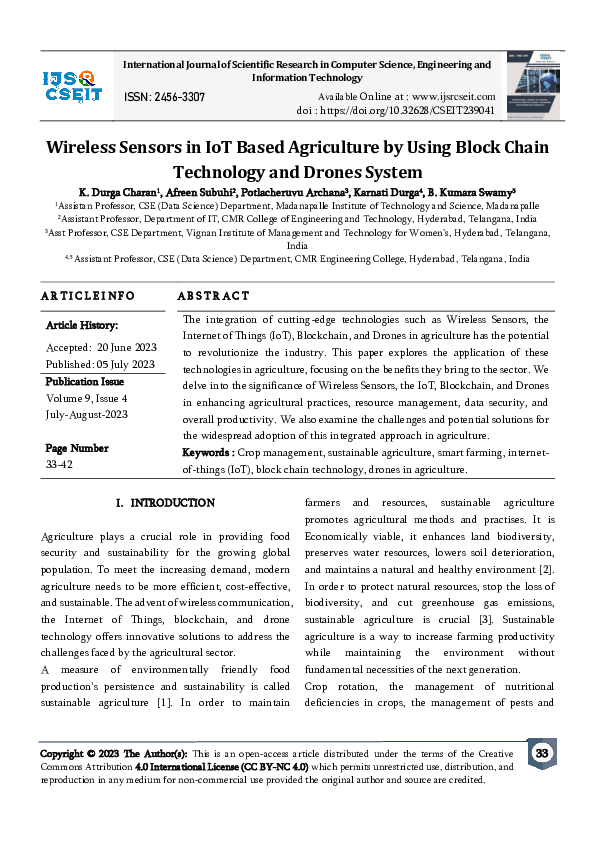 (PDF) Wireless Sensors in IoT Based Agriculture by Using Block Chain Technology and Drones System
