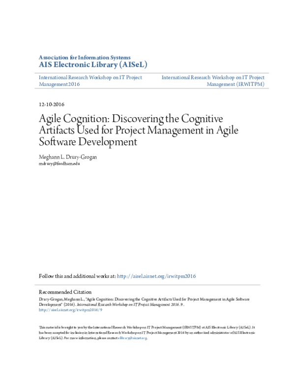 (PDF) Agile Cognition: Discovering the Cognitive Artifacts Used for ...