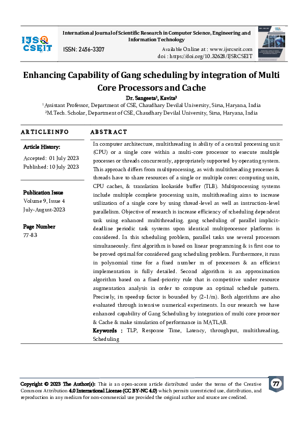 (PDF) Enhancing Capability of Gang scheduling by integration of Multi Core Processors and Cache