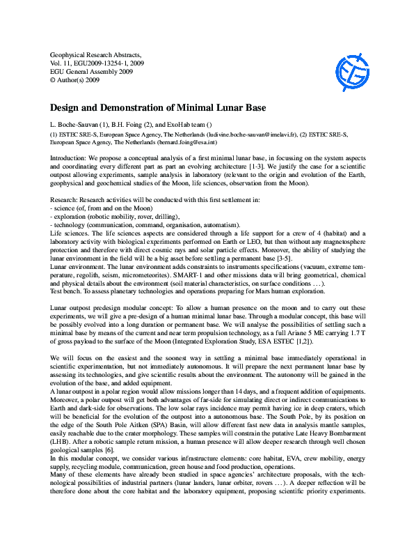 (PDF) Design and Demonstration of Minimal Lunar Base