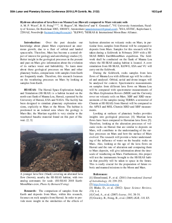 (PDF) Hydrous alteration of lava flows on Mauna Loa (Hawaii) compared ...