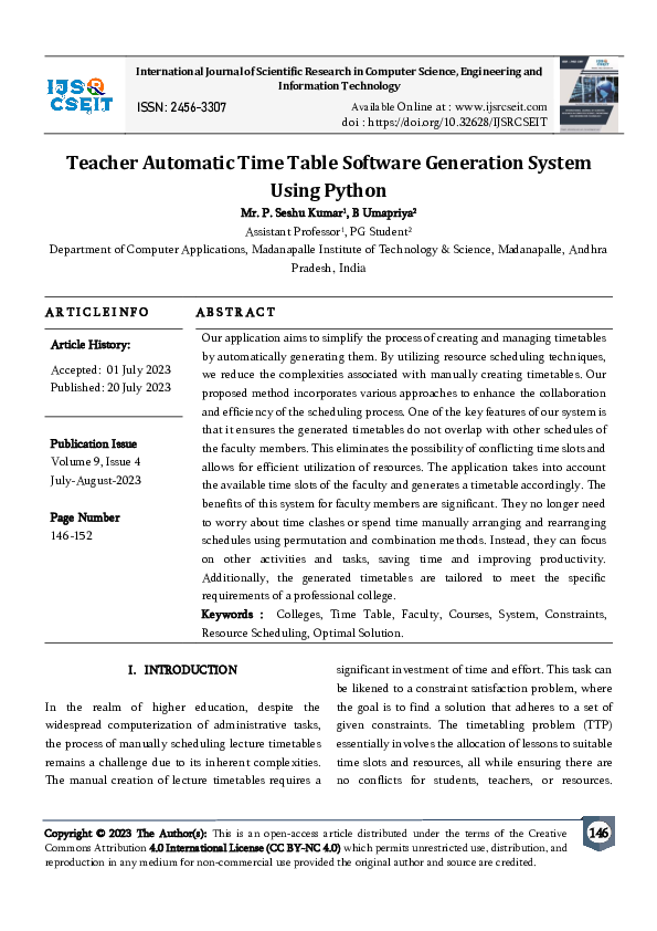 (PDF) Teacher Automatic Time Table Software Generation System Using Python