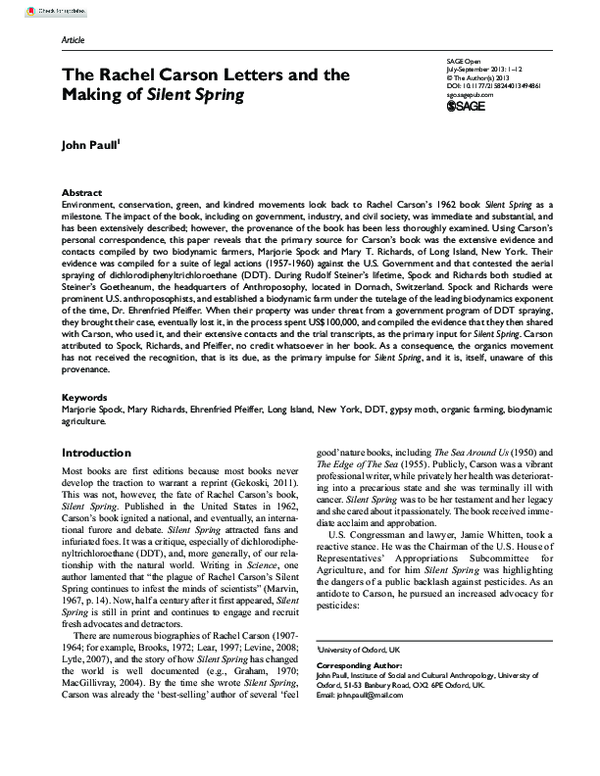 (PDF) The Rachel Carson Letters and the Making of Silent Spring