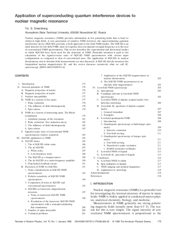 (PDF) Application of superconducting quantum interference devices to nuclear magnetic resonance