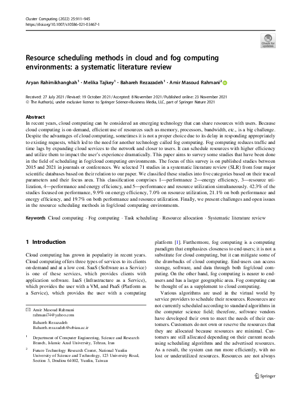 Pdf Resource Scheduling Methods In Cloud And Fog Computing