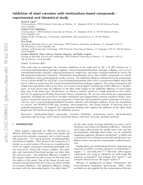 (PDF) Inhibition of steel corrosion with imidazolium-based compounds ...