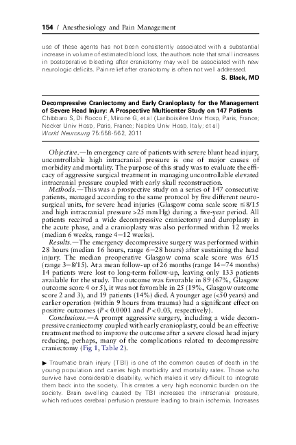 (PDF) Decompressive Craniectomy and Early Cranioplasty for the ...