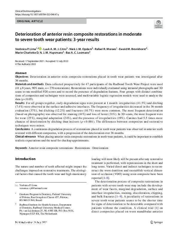 (PDF) Deterioration of anterior resin composite restorations in ...