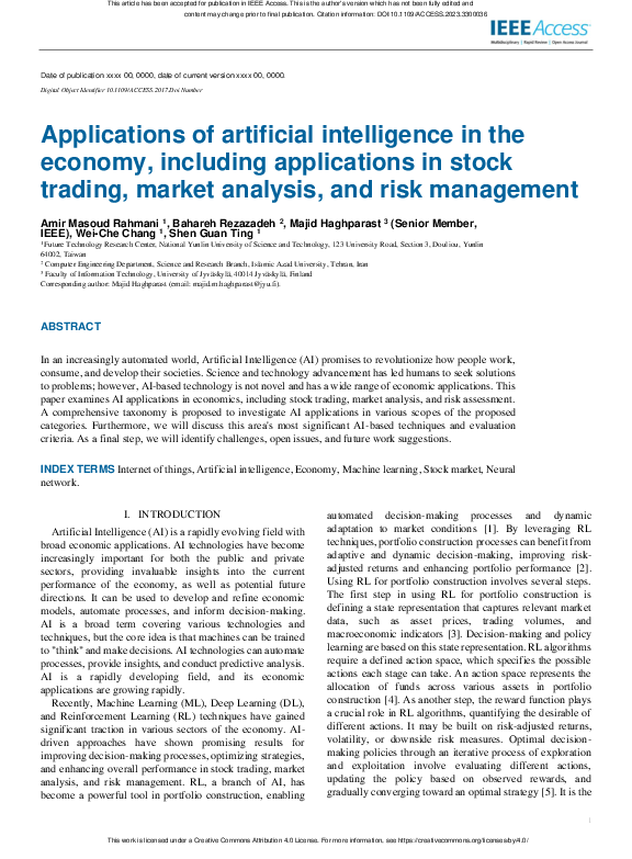(PDF) Applications of artificial intelligence in the economy, including applications in stock ...