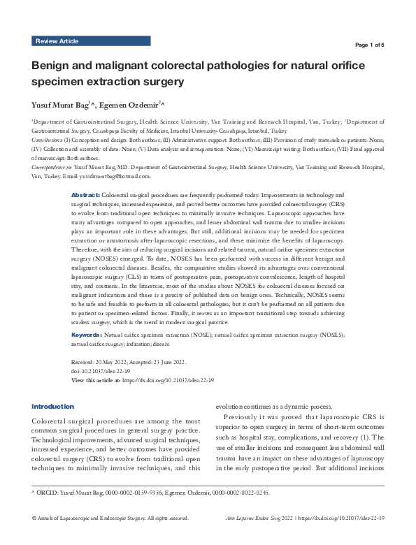 (PDF) Benign and malignant colorectal pathologies for natural orifice ...