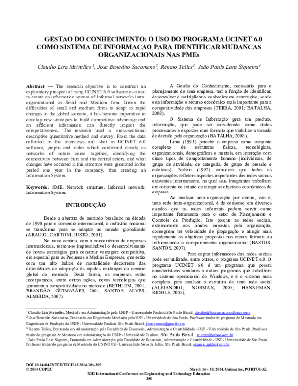 (PDF) GESTAO DO CONHECIMENTO: O USO DO PROGRAMA UCINET 6.0 COMO SISTEMA DE INFORMACAO PARA ...