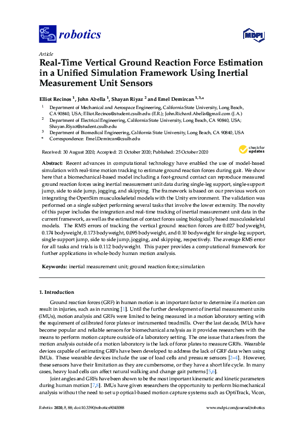 (PDF) Real-Time Vertical Ground Reaction Force Estimation in a Unified Simulation Framework ...
