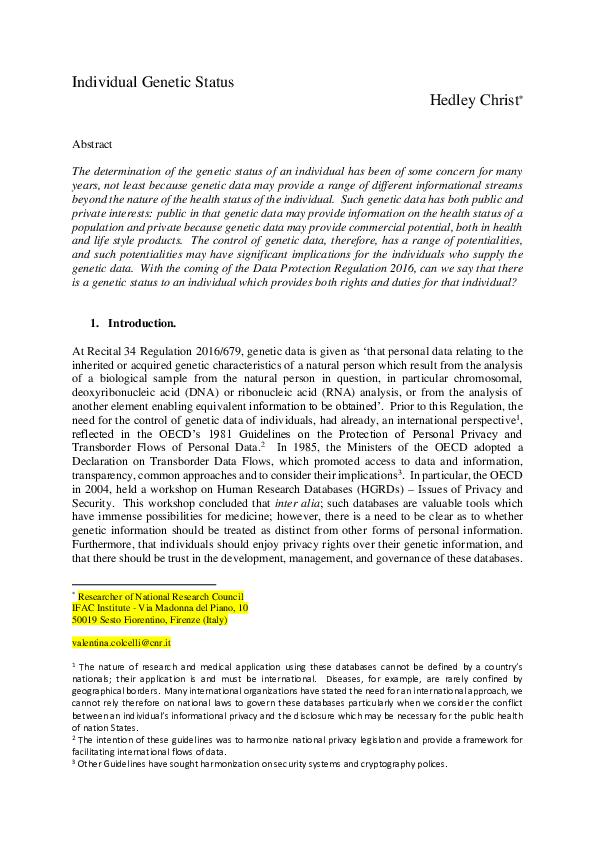 (PDF) Individual Genetic Status