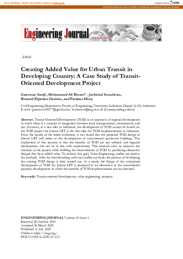 (PDF) Creating Added Value for Urban Transit in Developing Country: A Case Study of Transit ...