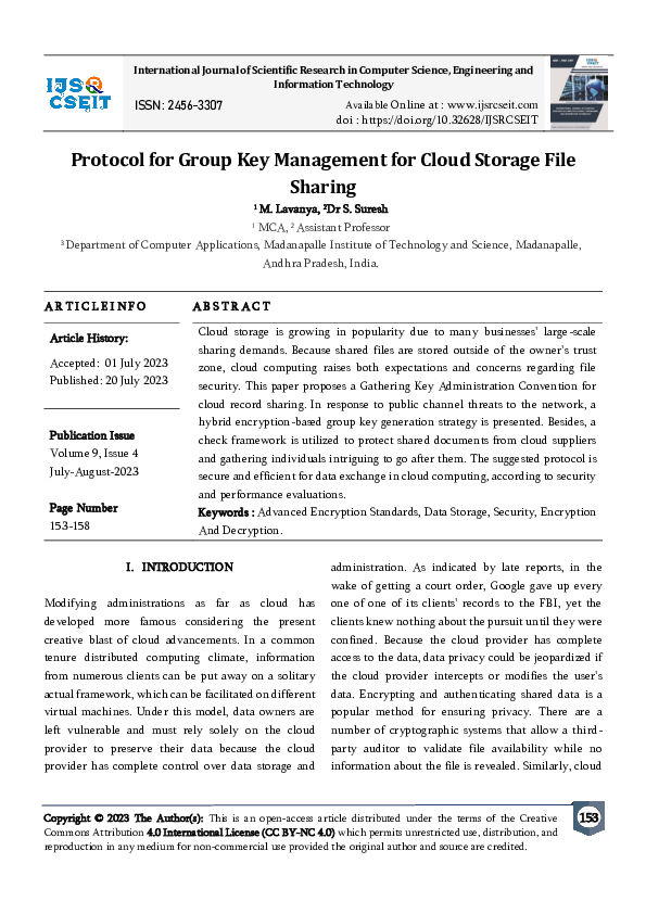 (PDF) Protocol for Group Key Management for Cloud Storage File Sharing