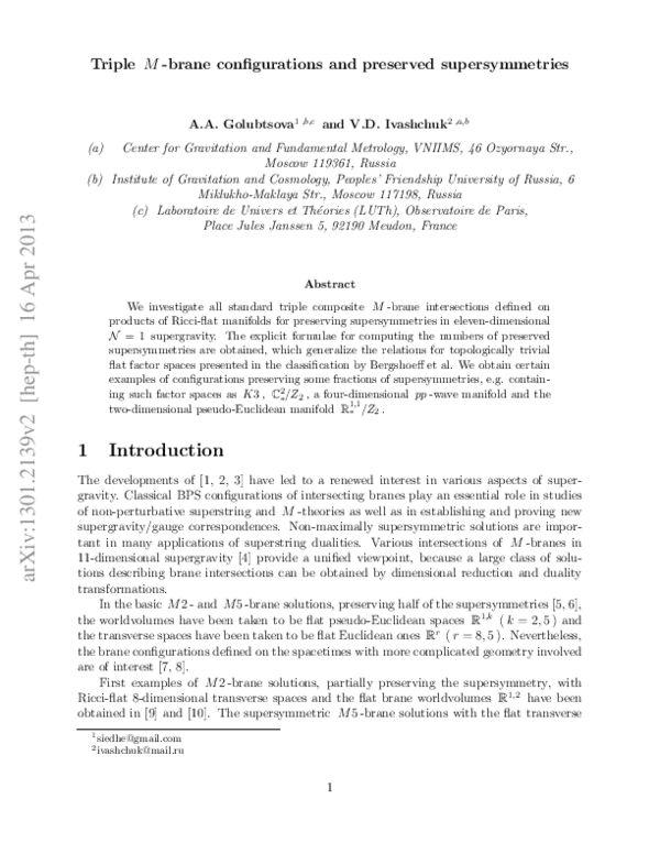 (PDF) Triple M-brane configurations and preserved supersymmetries