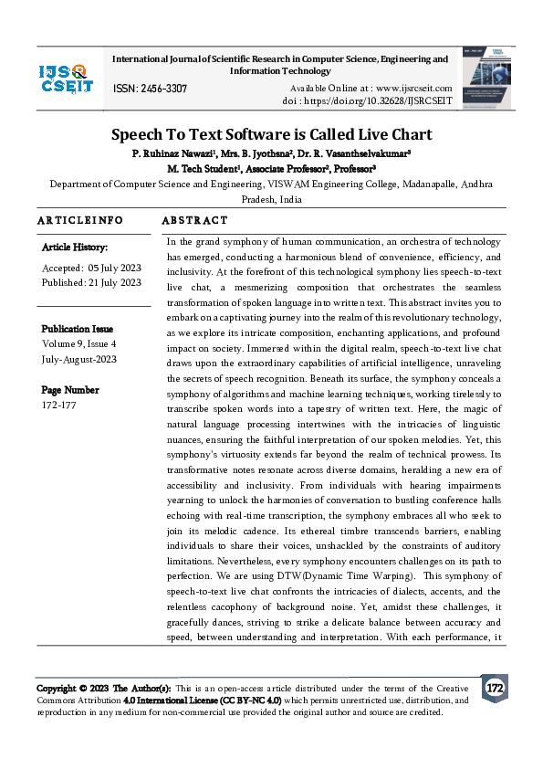 (PDF) Speech To Text Software is Called Live Chart | International Journal of Scientific ...